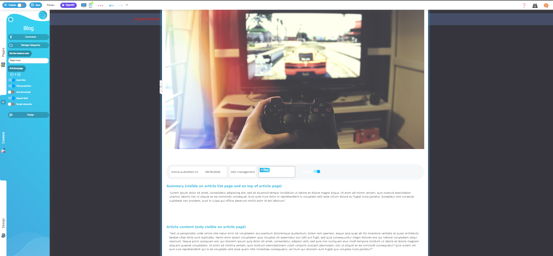 Create a gaming website easily